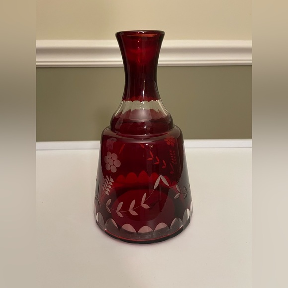 Dining | Vintage Red Bohemian Glass Carafe Decanter Cut To Clear ...